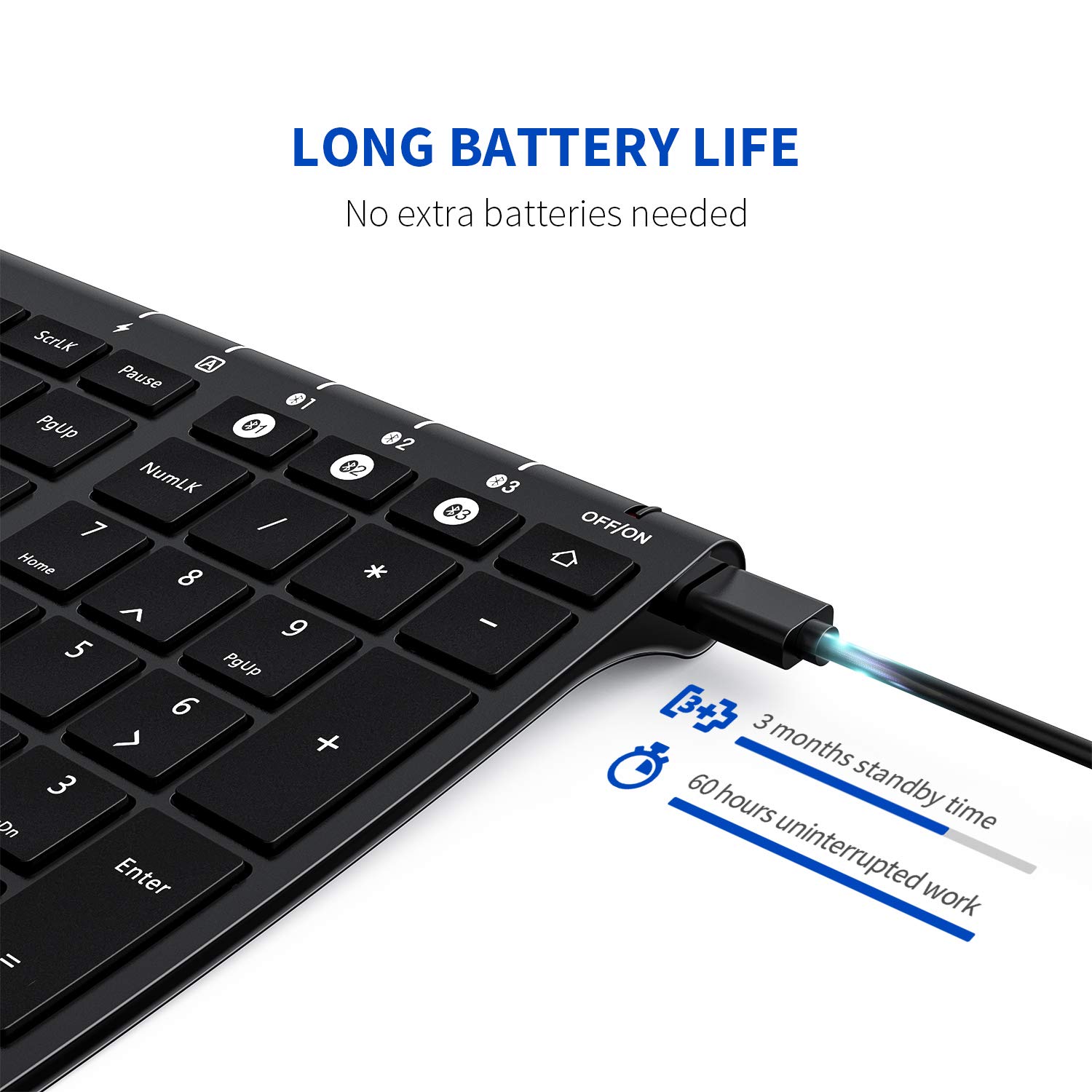 Ultra slim rechargeable quiet wireless keyboard